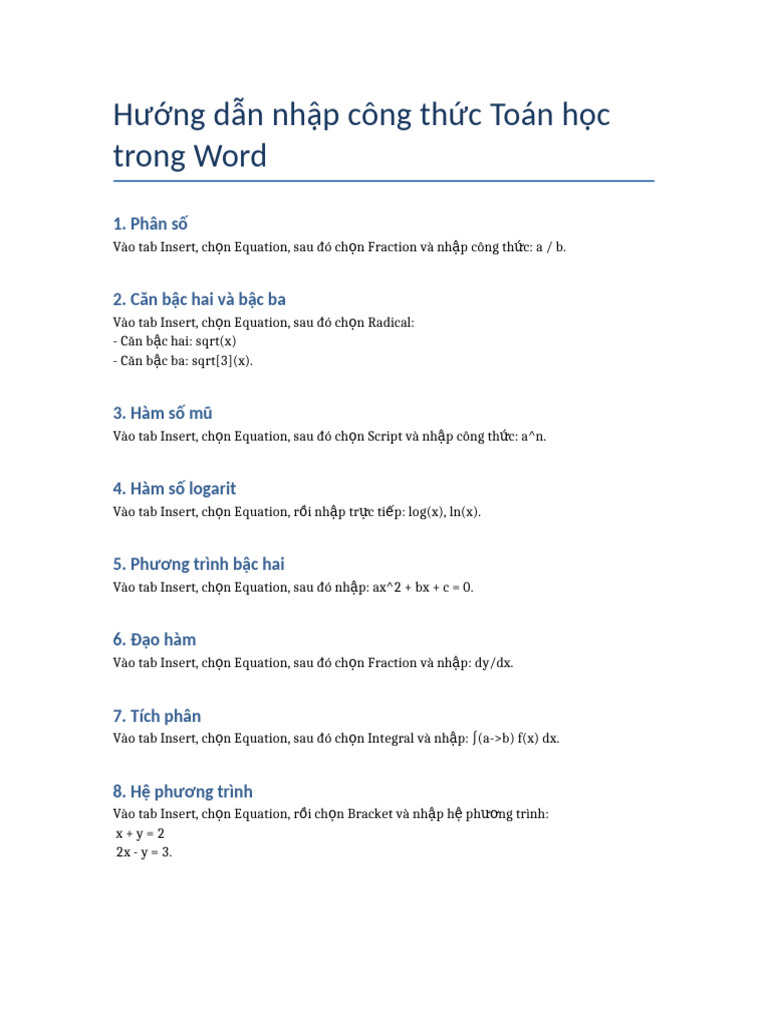 Huong Dan Nhap Cong Thuc Toan Hoc Trong Word | PDF