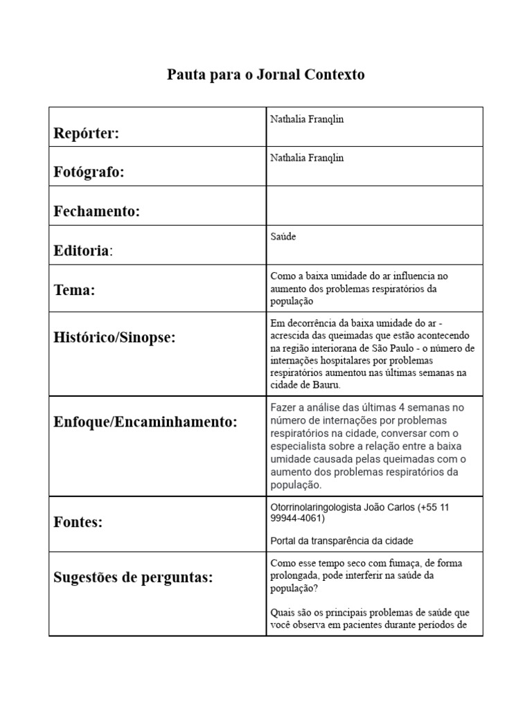 Modelo de Pauta para o Contexto | PDF | Respiração