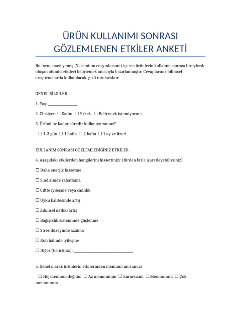 Urun Kullanimi Etkileri Anketi | PDF