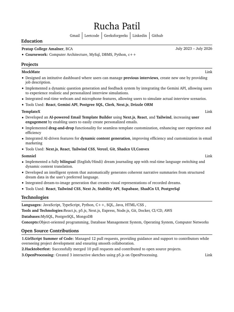 Rucha Resume | PDF | Databases | Postgre Sql