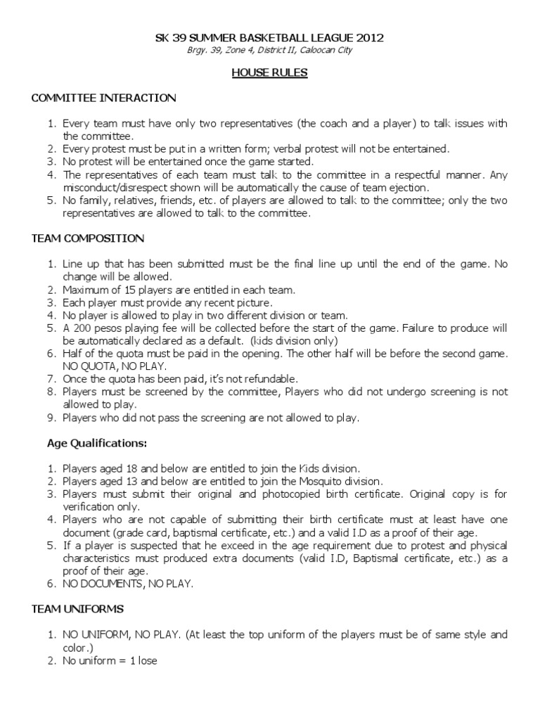 House Rules | PDF | Sports Rules And Regulations | Sports