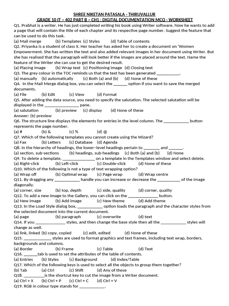 QP - Digital Documentation Worksheet Grade 10 | PDF | Page Layout | Software
