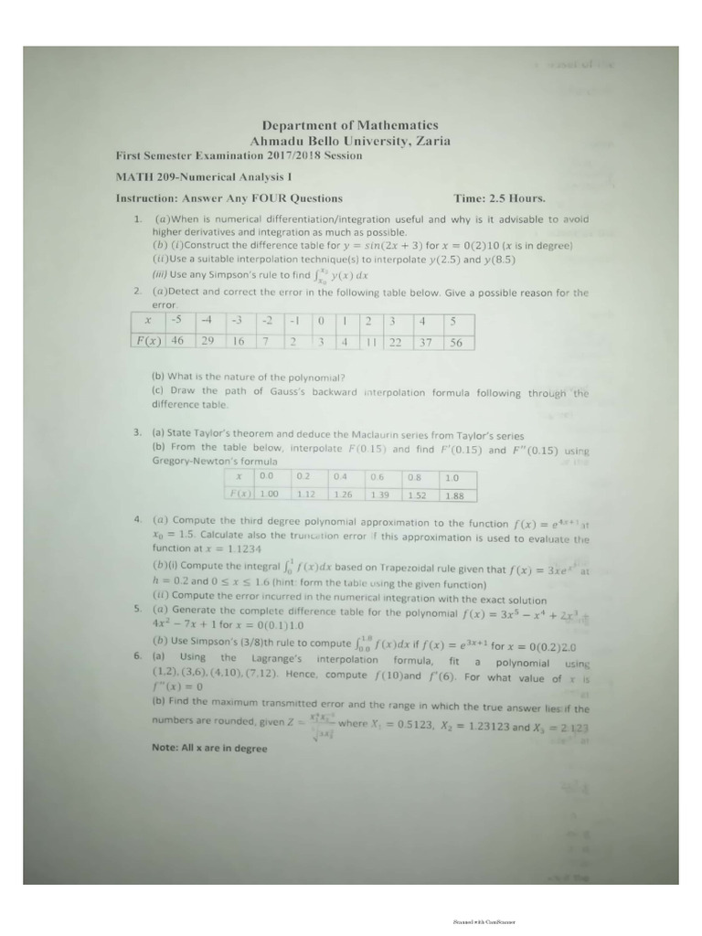 Math 209 Numerical Analysis PQ | PDF