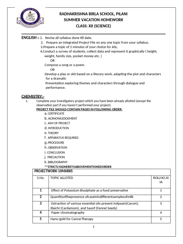 Xii Science Summer Vacation Homework - 081421 | PDF | Chemistry ...