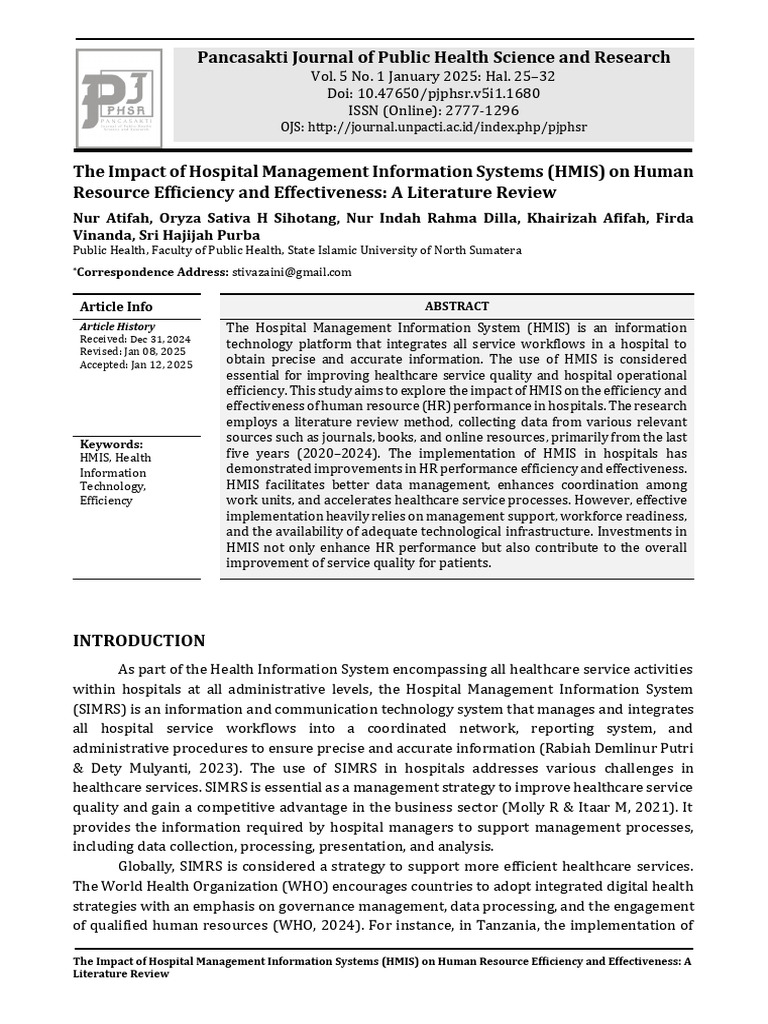 The Impact of Hospital Management Information Systems (HMIS) On Human ...