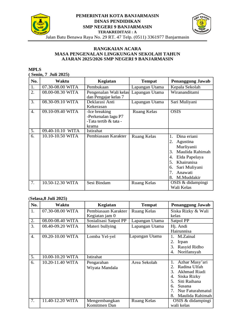 Rundown MPLS SMP 2025 Banjarmasin | PDF