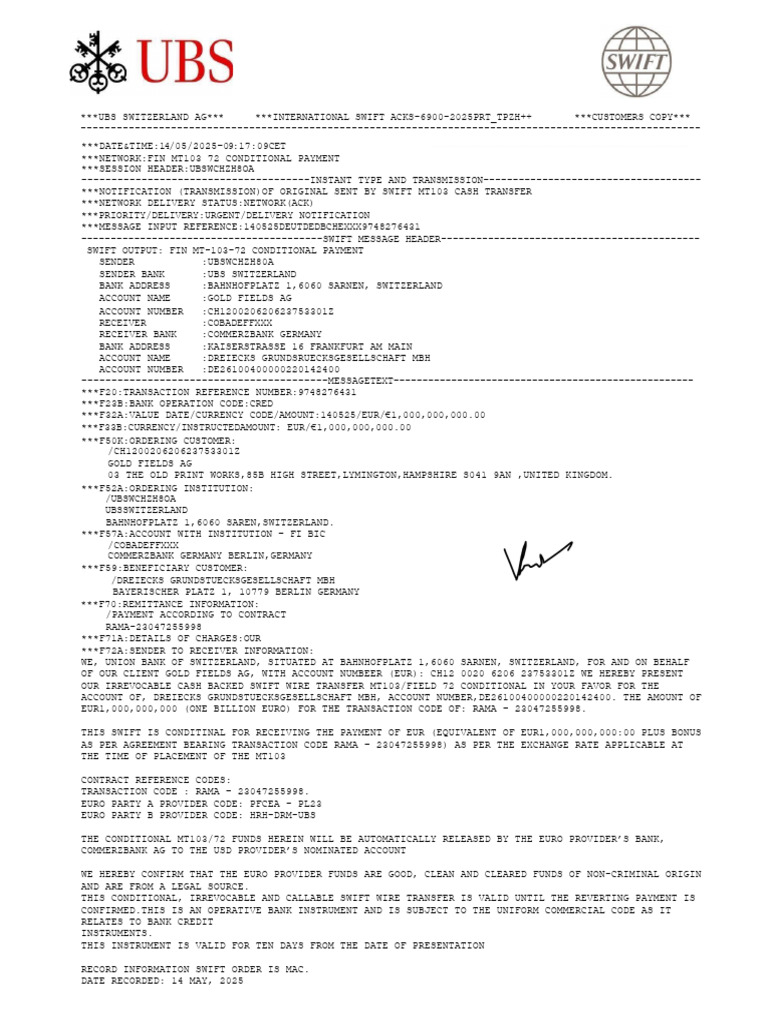 1B Swift Copy Original | PDF | Wire Transfer | Banking