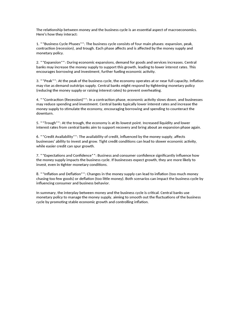 The Relationship Between Money and The Business Cy | PDF