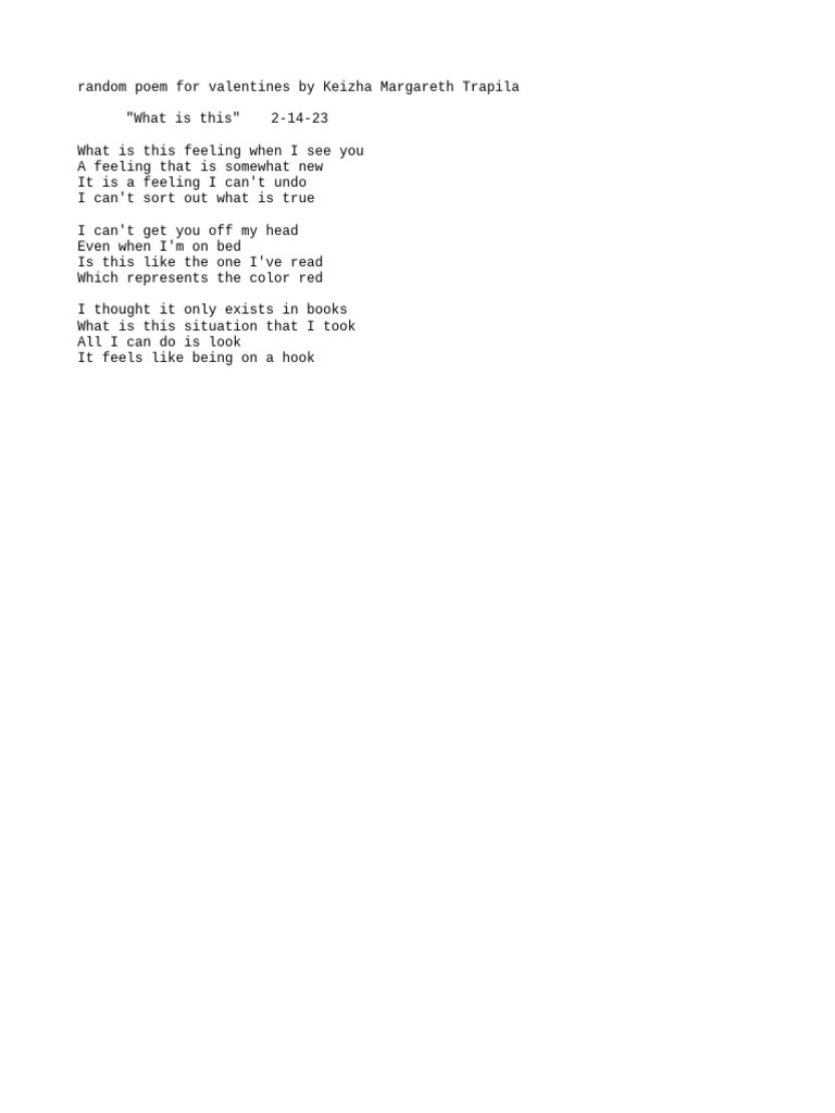 Random Poem For Valentines by Keizha Margareth Trapila | PDF