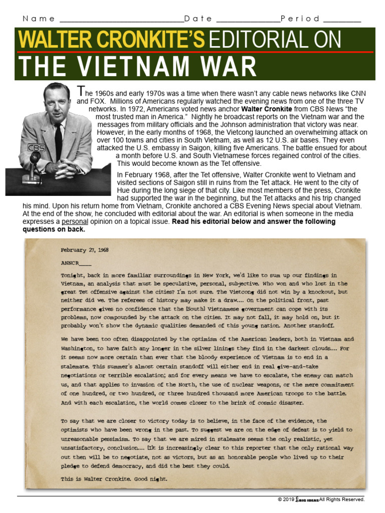 Cronkite's Analysis of the Tet Offensive | PDF | Tet Offensive | Walter ...