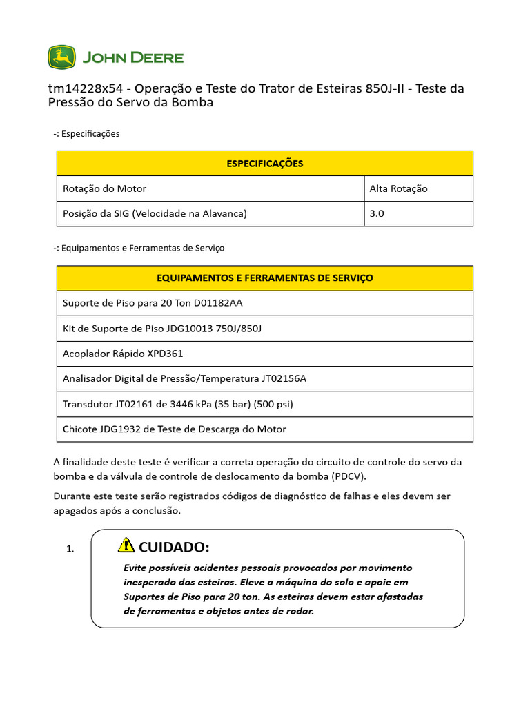 Teste de Pressão do Servo Trator 850J-II | PDF | Bomba | Válvula
