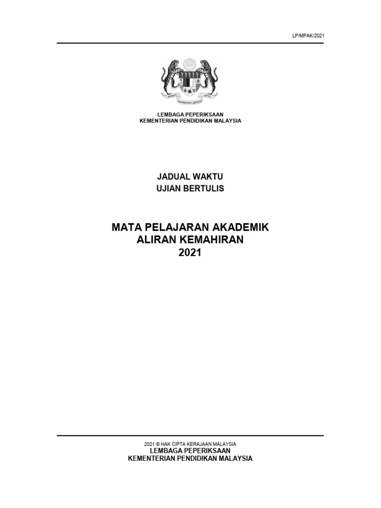 Jadual Ujian Bertulis MPAK 2021 | PDF