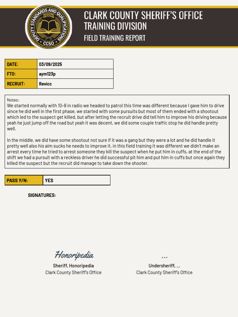 CCSO - Field Training Report TEMPLATE | PDF