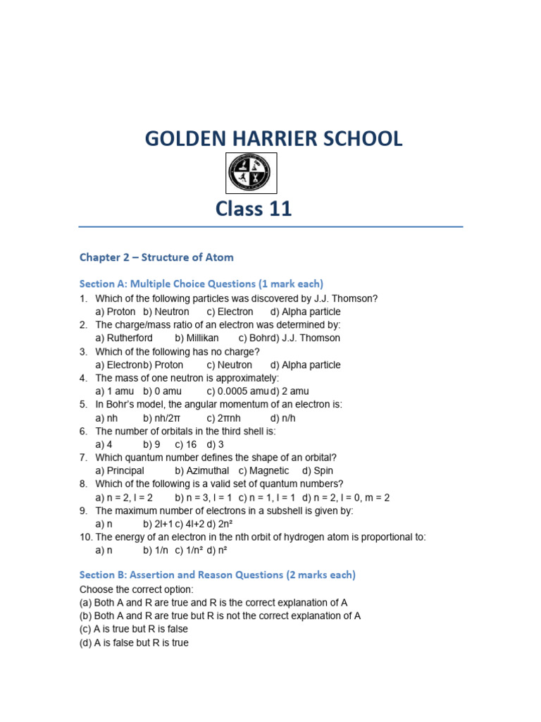 Class 11 Chemistry Assignment Ch2 Structure of Atom | PDF | Atomic Orbital | Electron