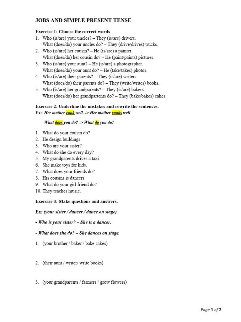 Unit 1 - Jobs and Present Simple Tense 3 | PDF