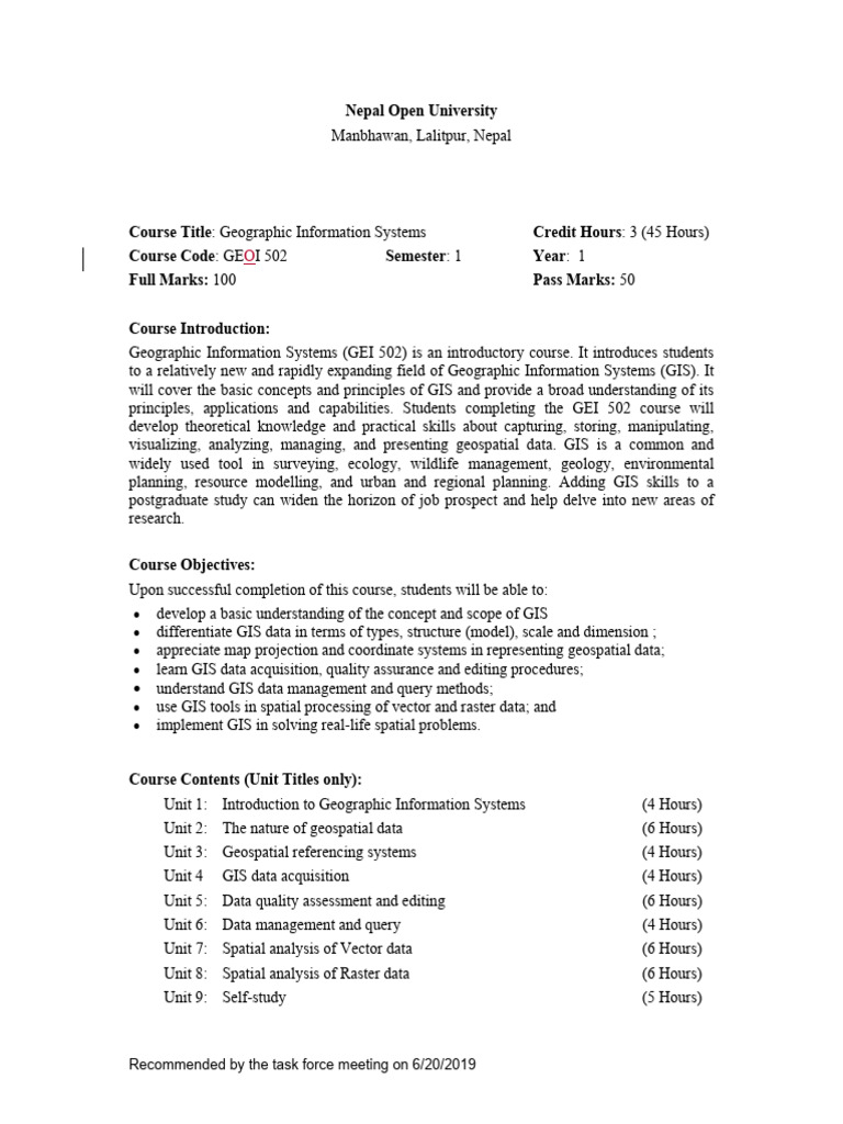 GEOI 502 - Syllabus - 2023 (GIS) | PDF | Geographic Information System ...
