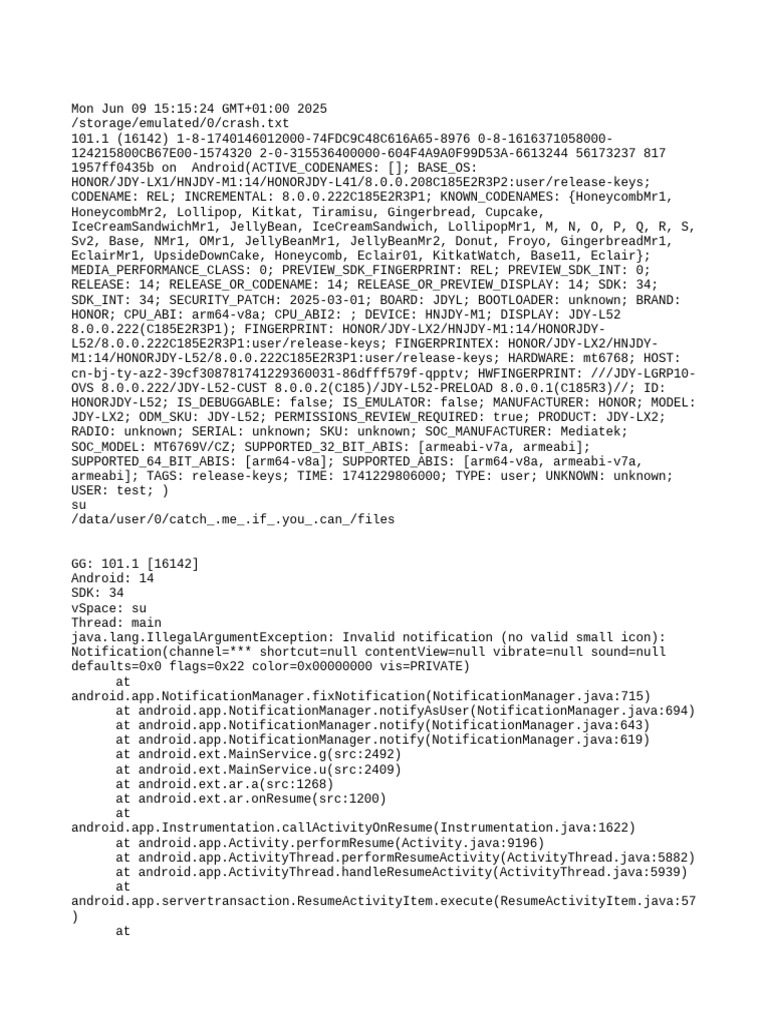 Crash | PDF | Android (Operating System) | Java (Programming Language)