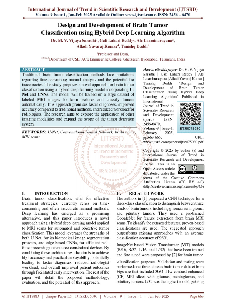 Design and Development of Brain Tumor Classification Using Hybrid Deep Learning Algorithm | PDF ...