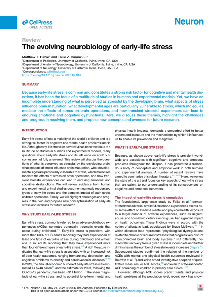 The Evolving Neurobiology of Early Life Stress - 202 | PDF | Stress ...