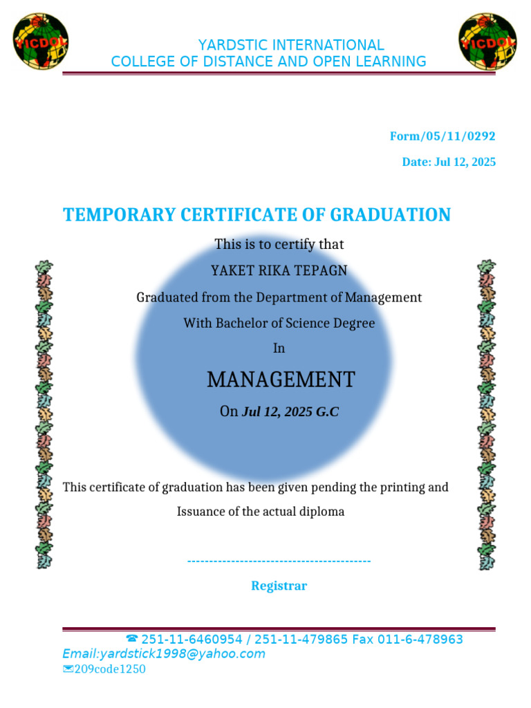 Temporary Graduation Certificate 2025 | PDF