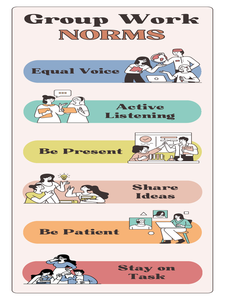 Neutral Rainbow Lined Illustrated Group Work Norms Infographic | PDF