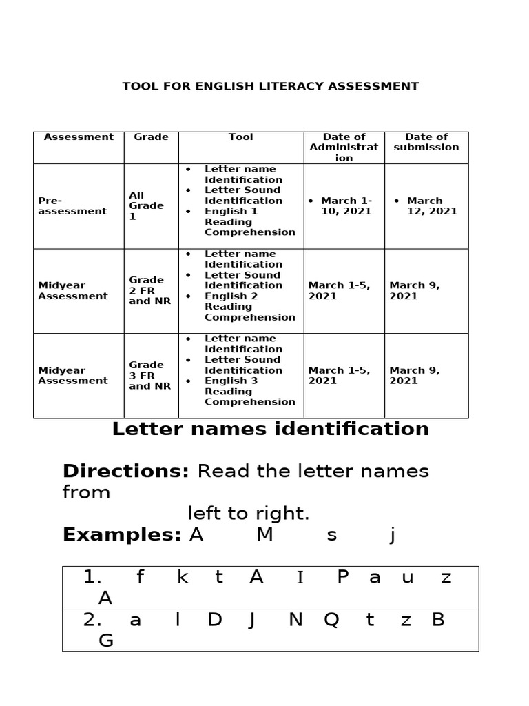 English Literacy Assessment Tool | PDF | Chess Theory | Chess