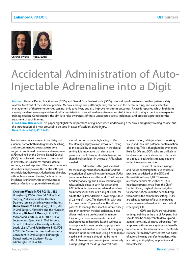 DU Jan 2020 - Accidental Administration of Auto-Injectable Adrenaline ...