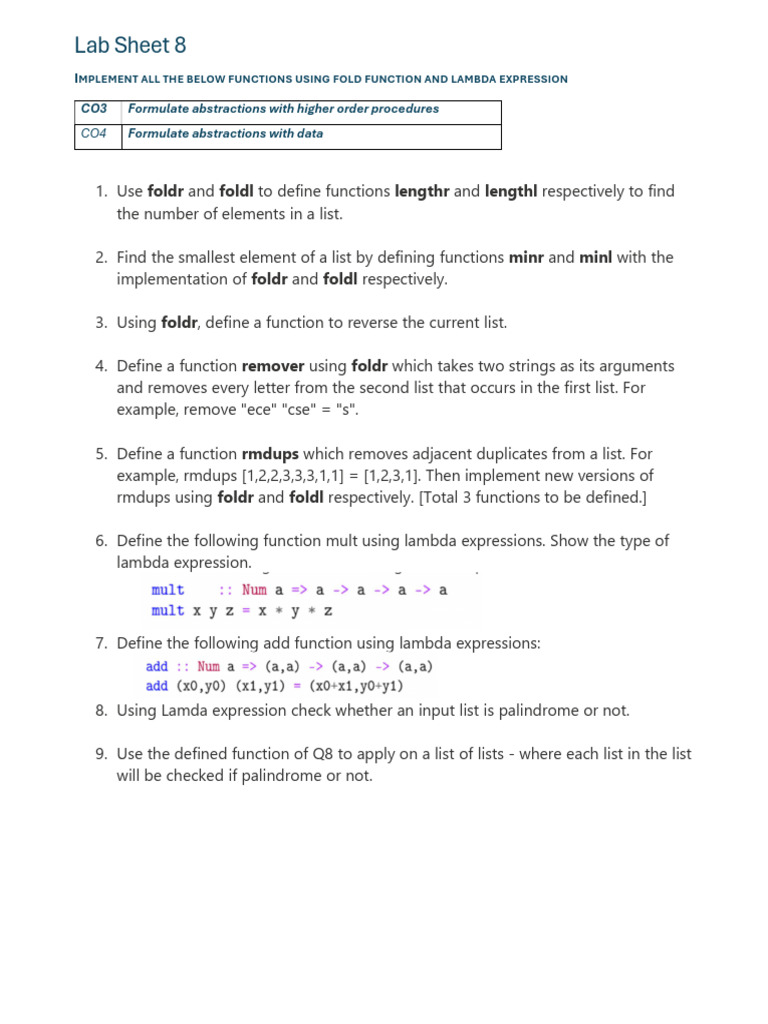 Fold and Lambda Expression Haskell | PDF