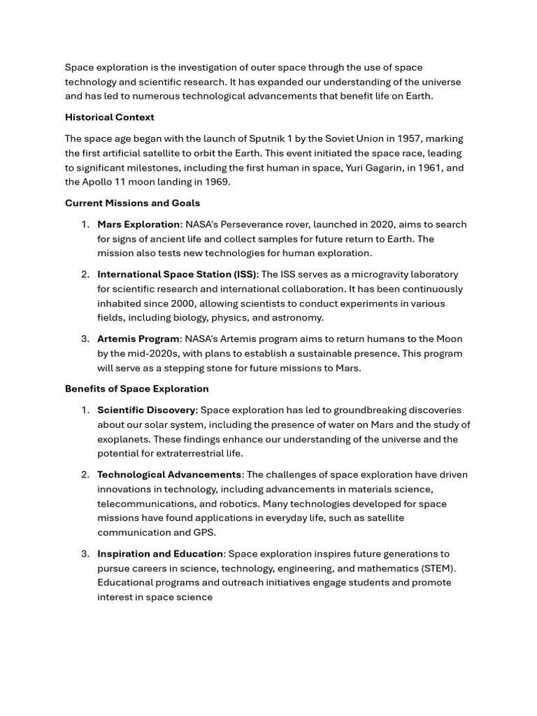 Overview of Space Exploration Milestones | PDF