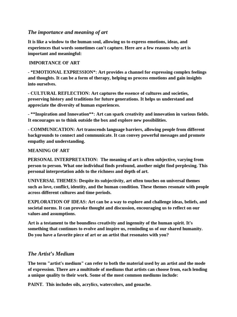 The Importance and Meaning of Art | PDF | Printmaking | Paintings