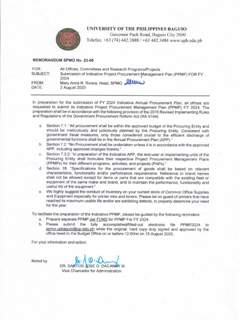 23-05 Spmo Memo Indicative PPMP 2024 | PDF