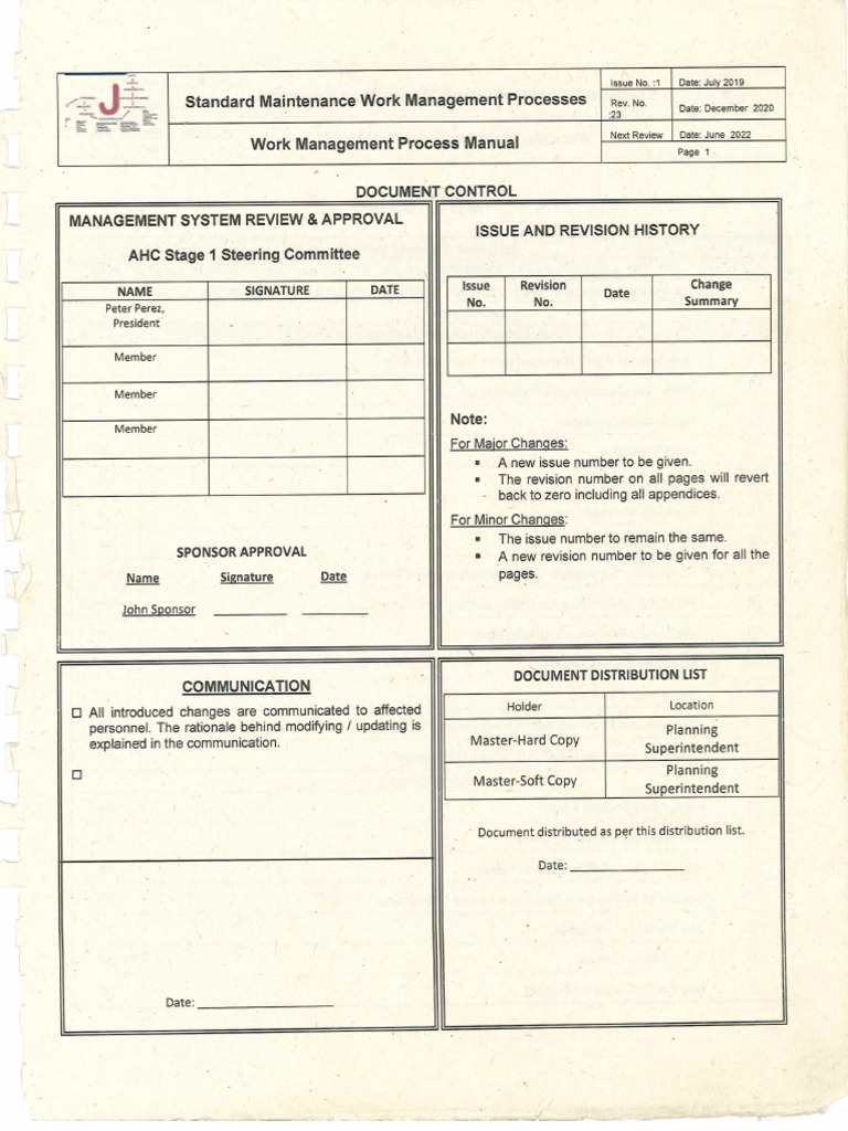 Standar Maintenance Work Management Processes | PDF