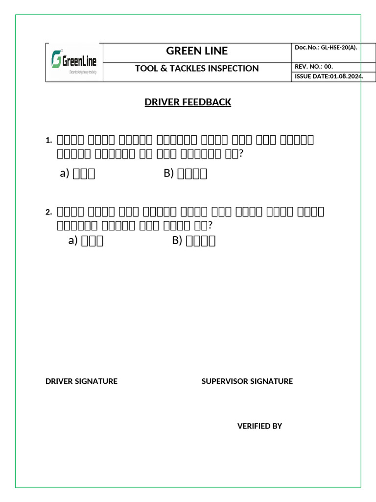 Green Line Tool & Tackles Feedback | PDF