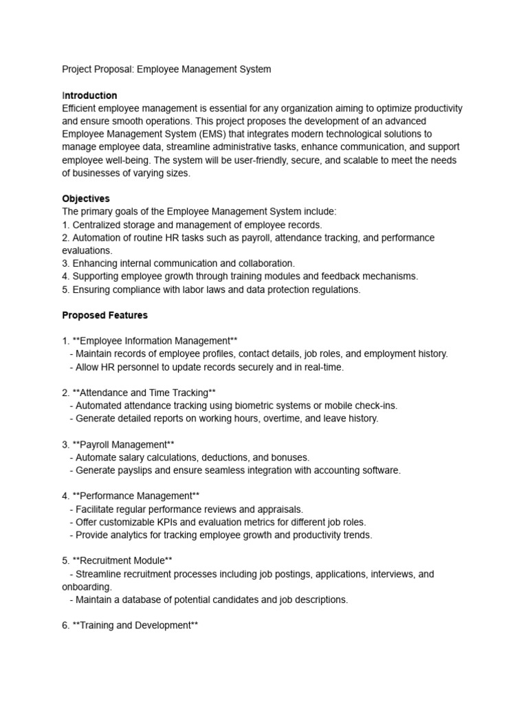 Project Proposal Employee Management System | PDF | Human Resource ...
