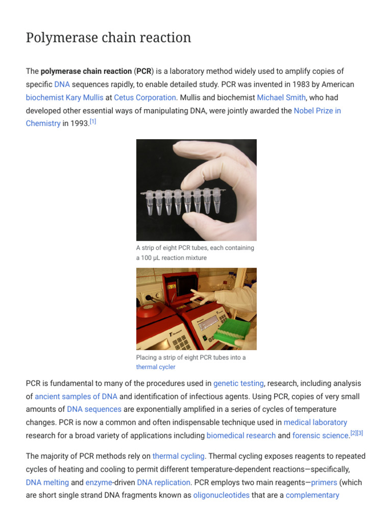 Polymerase Chain Reaction - Wikipedia | PDF | Polymerase Chain Reaction ...
