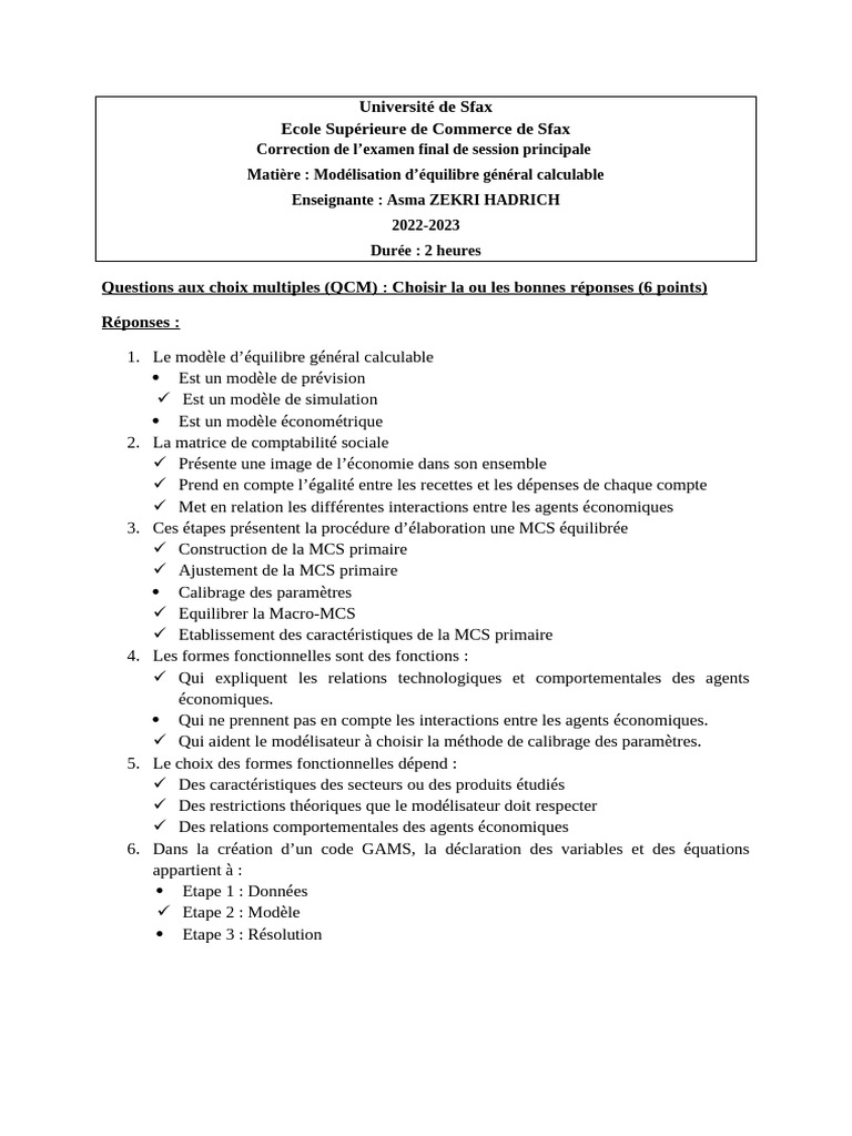 Correction Examen MEGC 2022-2023 | PDF | Modèle économique | Économie