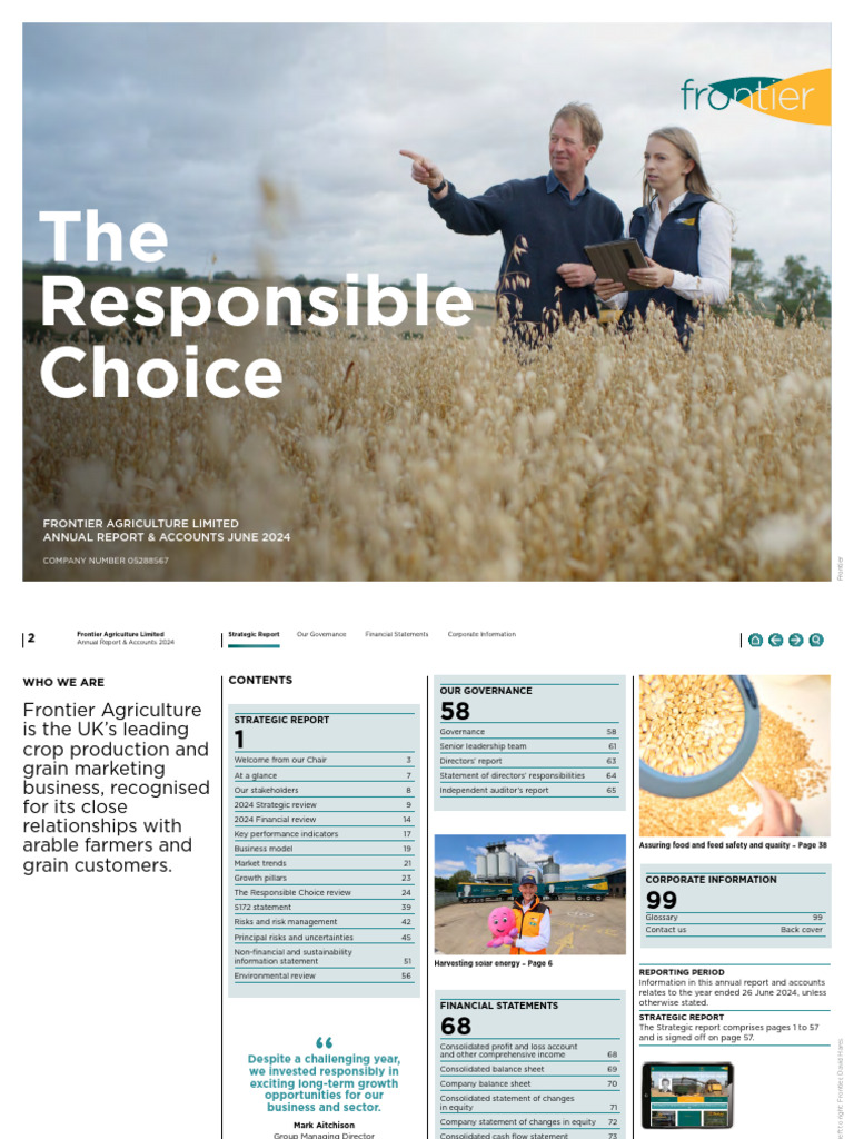 Frontier Agriculture Annual Report 2024 | PDF | Agriculture | Supply Chain