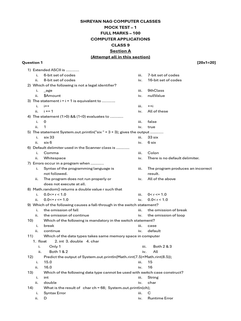 Module 9 Mock Test for Class 9 Computer | PDF | Office Equipment ...