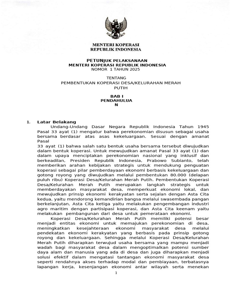 Juklak Nomor 1 Kopdes Merah Putih - Salin - Salin | PDF