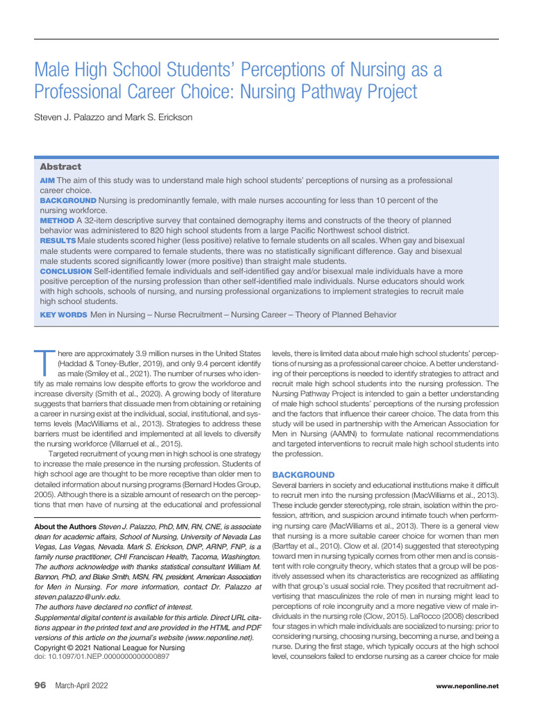 Male High School Students Perceptions of Nursing.7 | PDF | Attitude ...