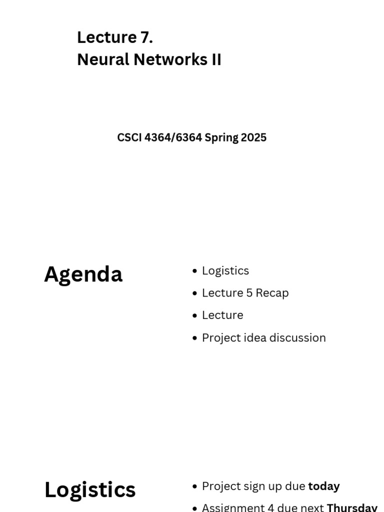CSCI-43646364 S25 - Lecture 7 | PDF | Machine Learning | Computational Neuroscience