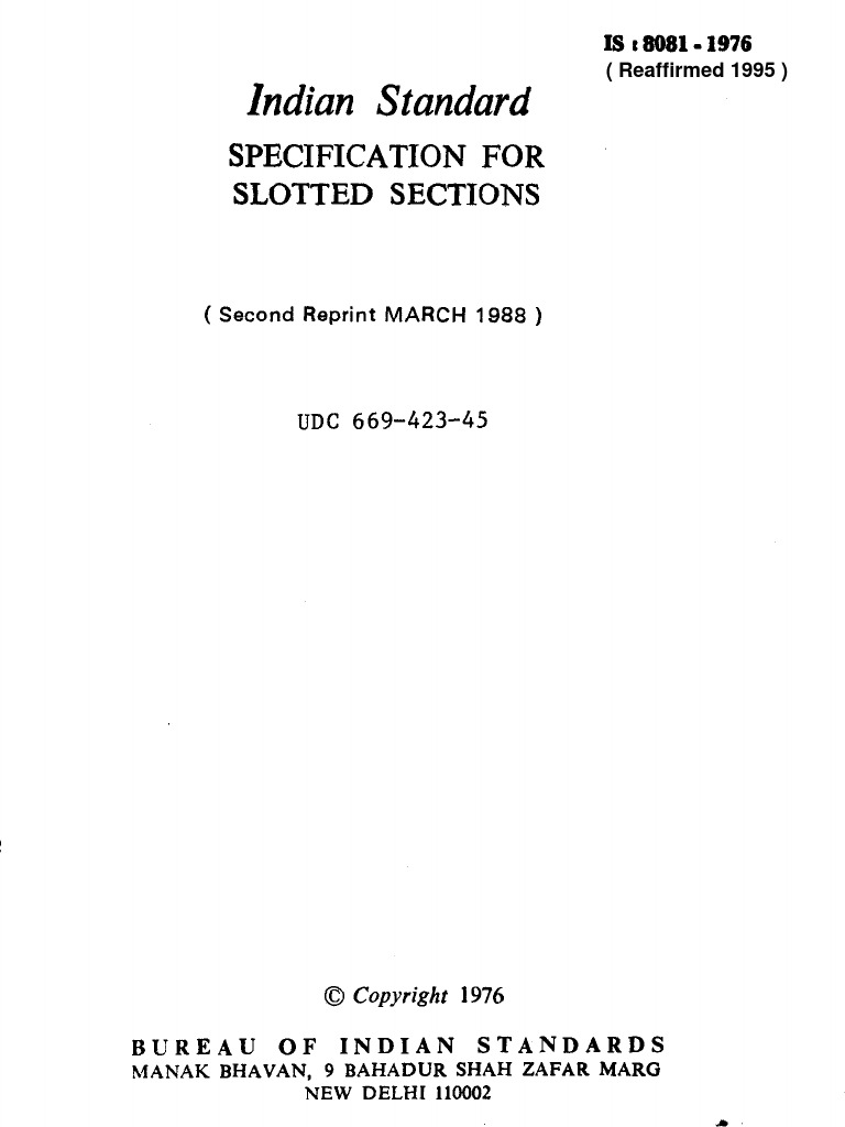 Is 8081 Specification For Slotted Sections | PDF | Strength Of ...