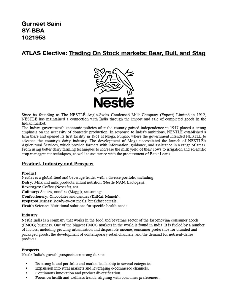 Trading On Stock Markets - Bear, Bull, and Stag | PDF | Nestlé | Economies