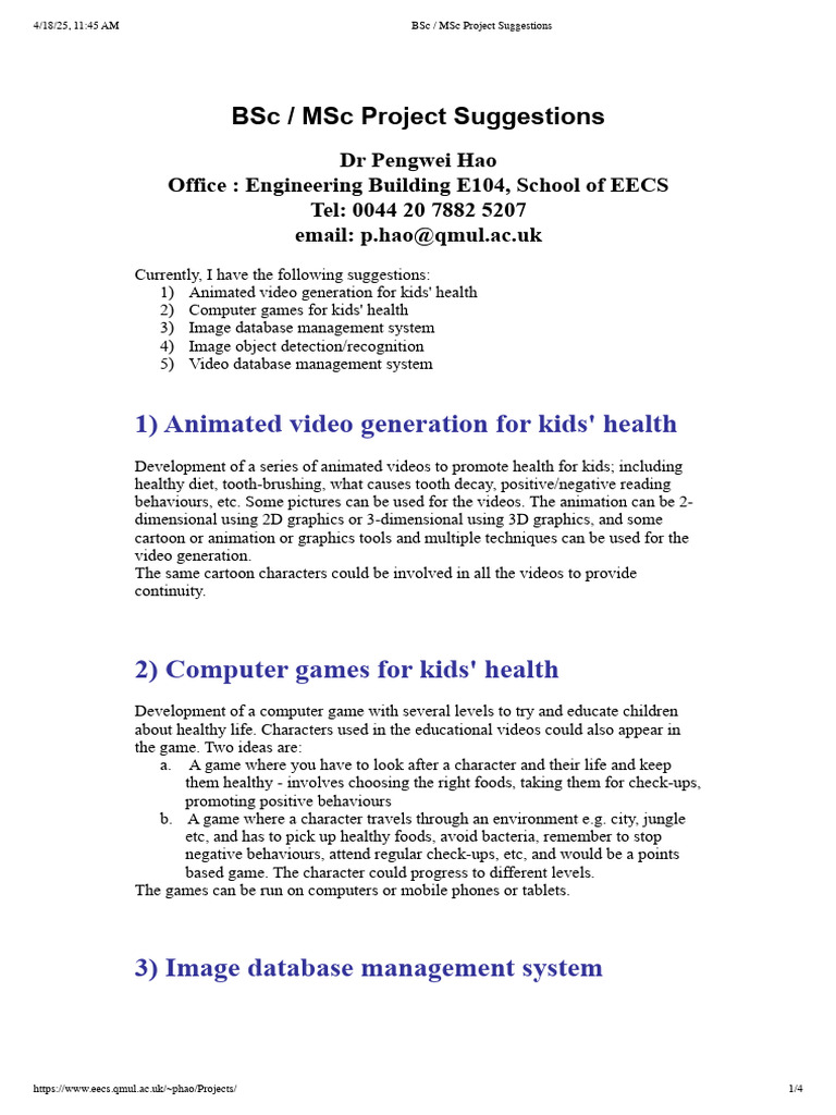BSC - MSC Project Suggestions | PDF | Databases | Graphical User Interfaces