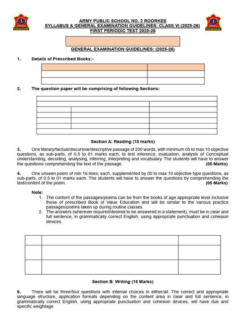 Class 6 Compiled Syllabus (2025 26) | PDF | Grammar | Multiple Choice