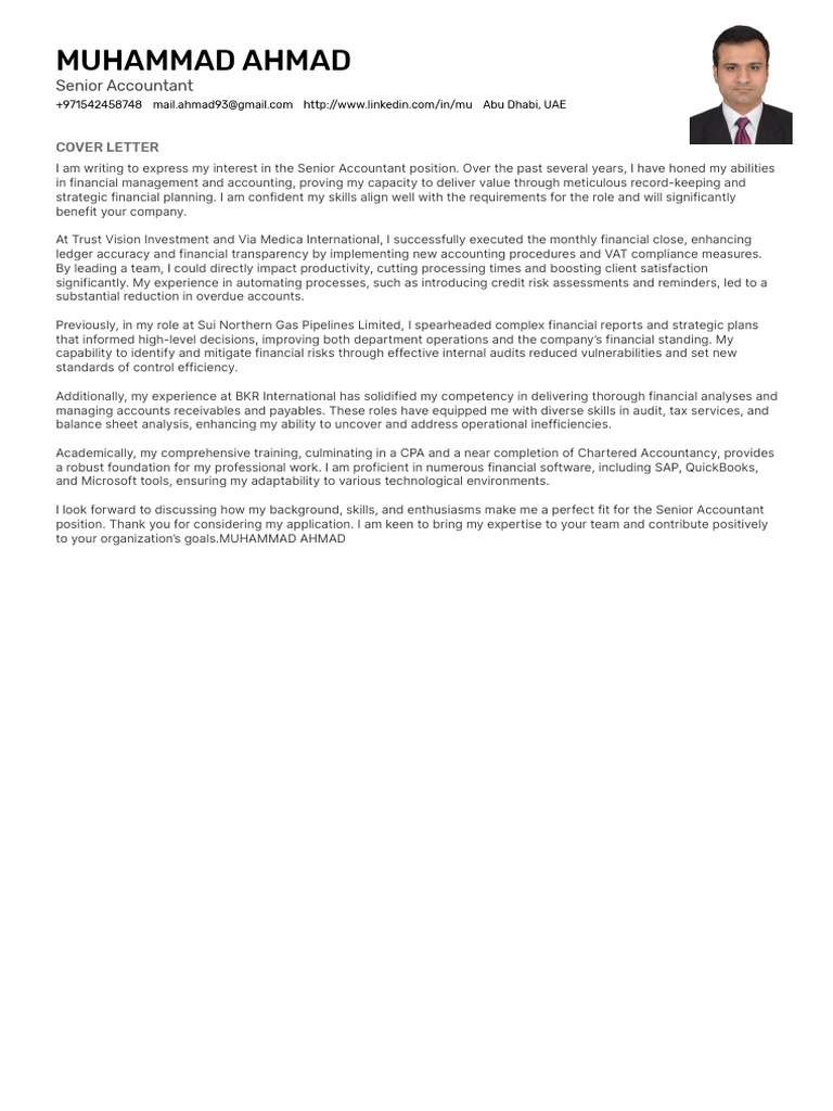 Muhammad Ahmad Senior Accountant CPA - Ca, Masters of Accounting (USA ...