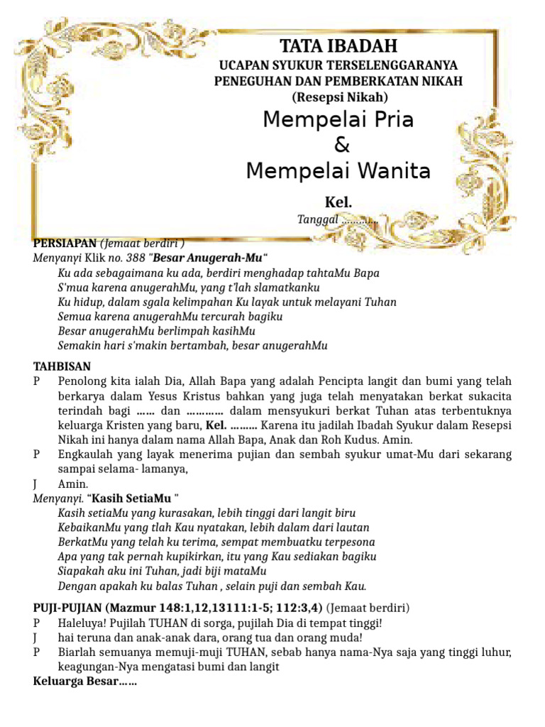 Tata Ibadah Pemberkatan Nikah Kristen | PDF