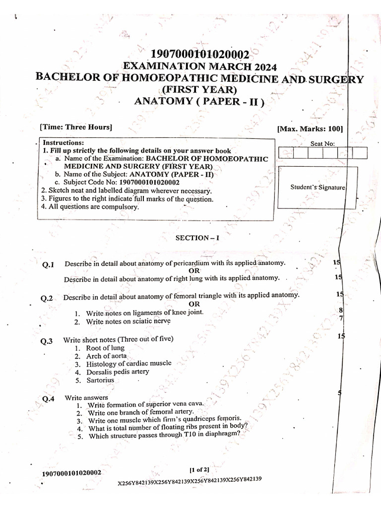 Anatomy Paper 2 Old Paper | PDF | Human Body | Anatomy