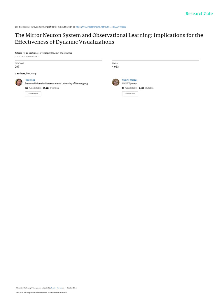 The Mirror Neuron System and Observational Learnin | PDF | Learning ...