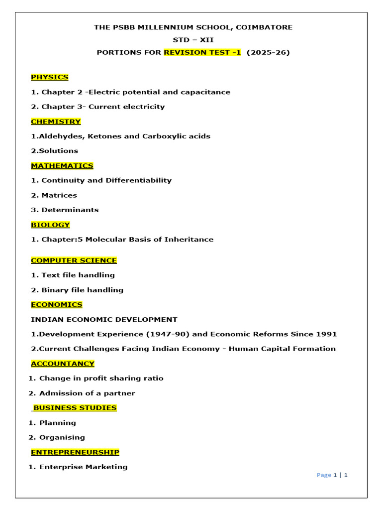 XII STD Portions For Revision - 1 2025-2617509324131750941068 | PDF